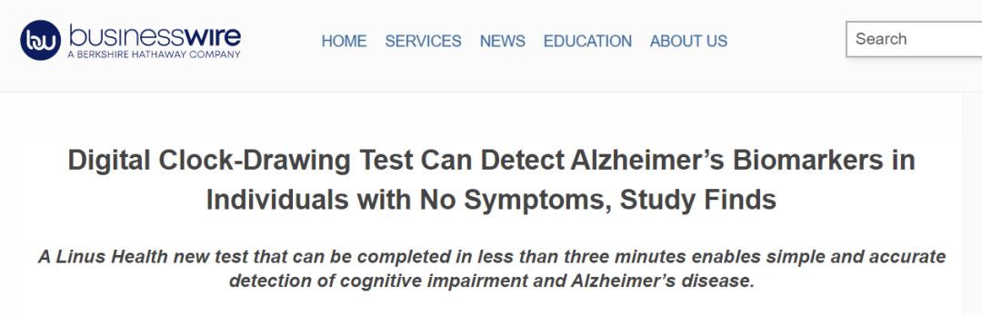 数字画钟测试可以在无症状个体中检测出阿尔茨海默病