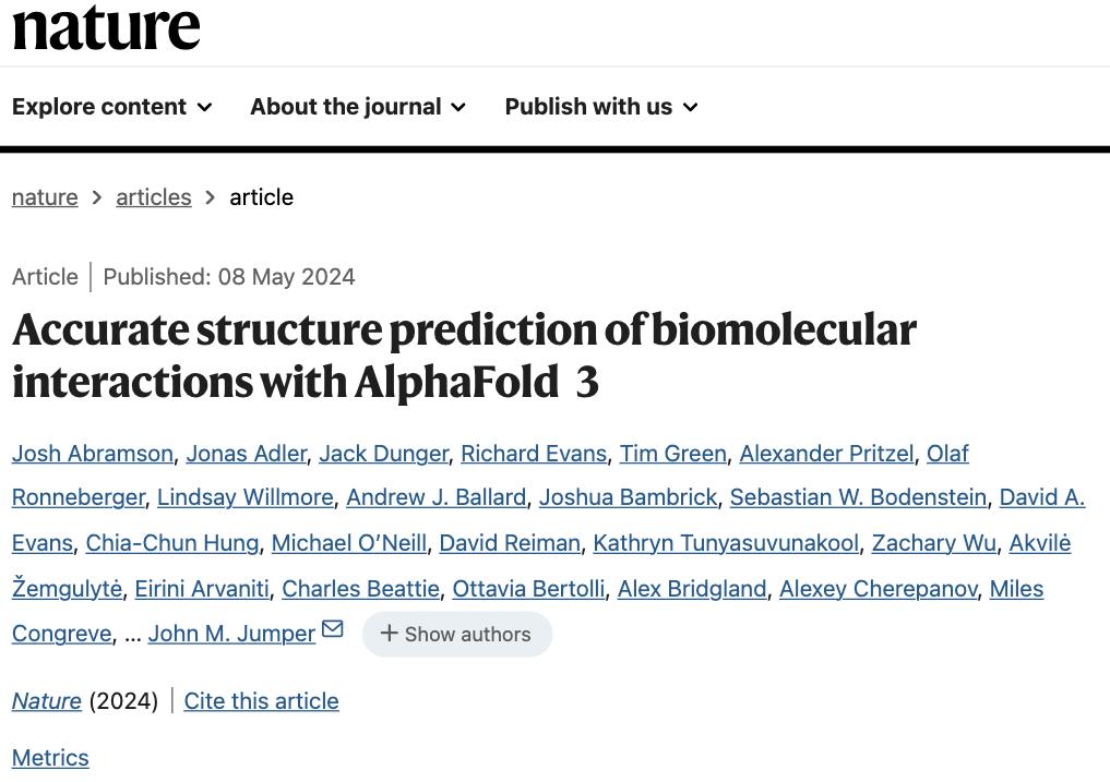 AI预测所有生命分子！谷歌AlphaFold 3模型登Nature，免费开放节省上亿年研究时间_澎湃号·湃客_澎湃新闻-The Paper